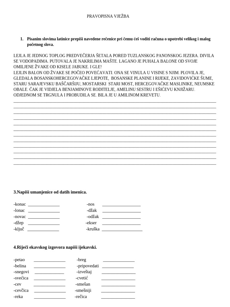 Pravopisna Vježba + Diktat | PDF