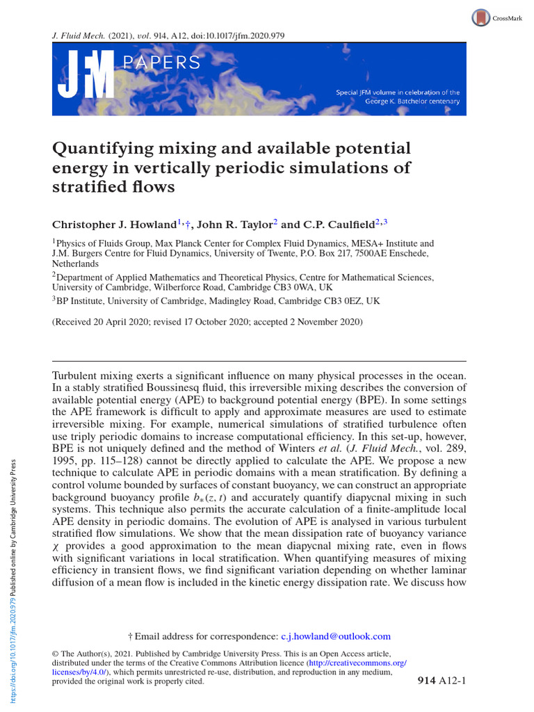 Div Class Title Quantifying Mixing and Available Potential Energy in Vertically Periodic ...
