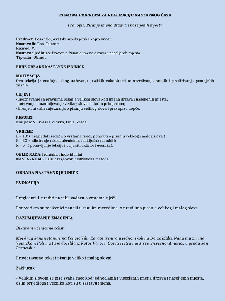 Pisanje Imena Država I Naseljenih Mjesta | PDF