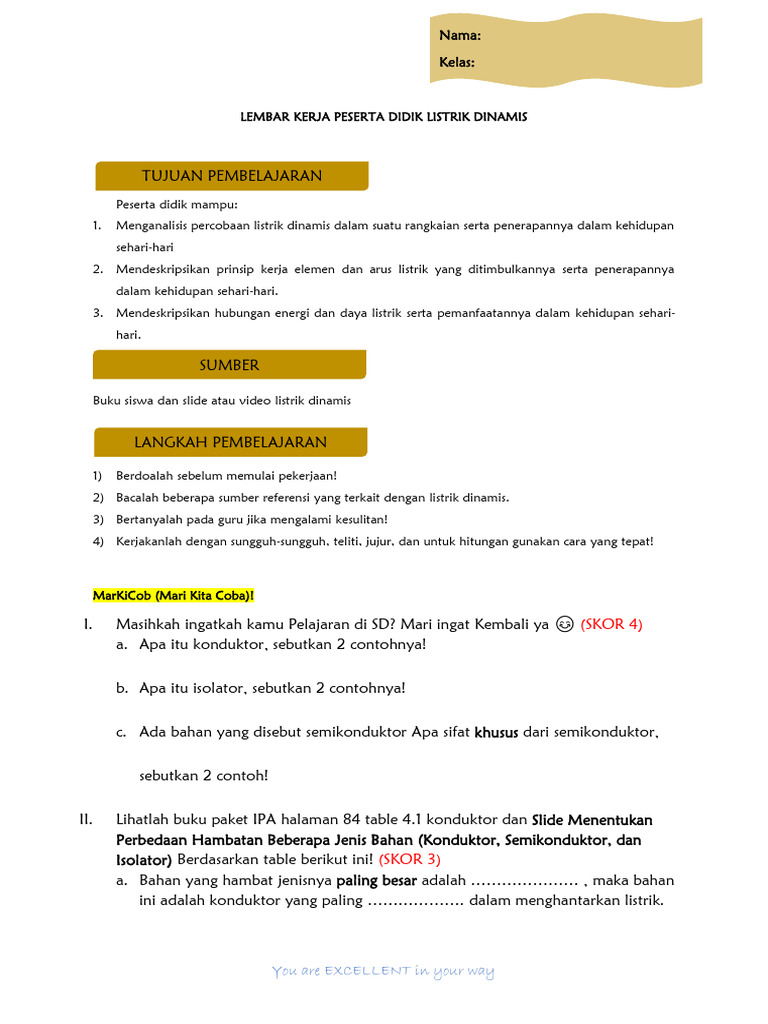 LKPD 6.2 Listrik Dinamis | PDF