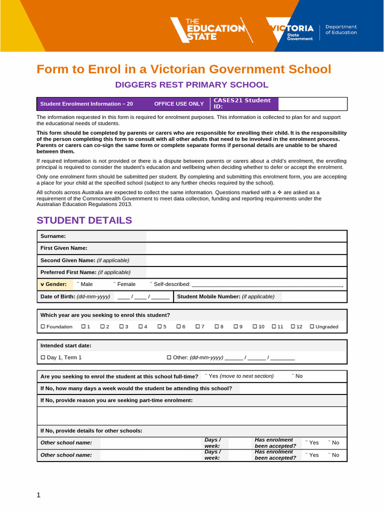 Student Enrolment Form 2024 (Word Version) | PDF | Diploma | Travel Visa