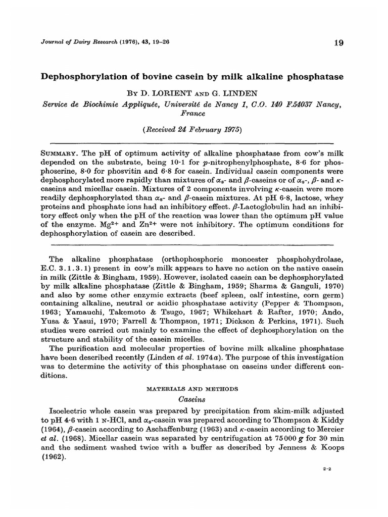 Bovine Casein Dephosphorylation Study | PDF | Milk | Buffer Solution
