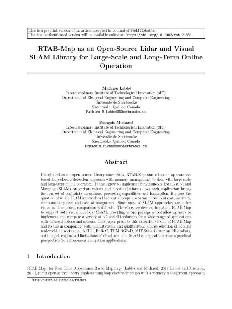 Rtab Map | PDF | Lidar | Robotics
