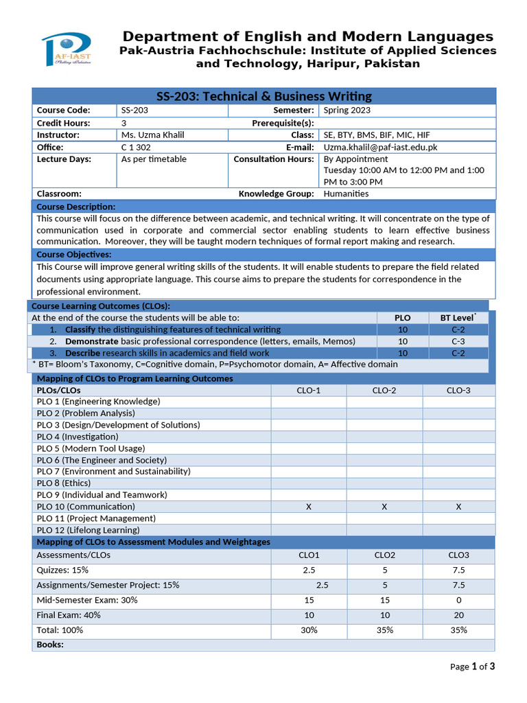 TBW Course Card_Revised (1) | PDF | Plagiarism | Academic Integrity
