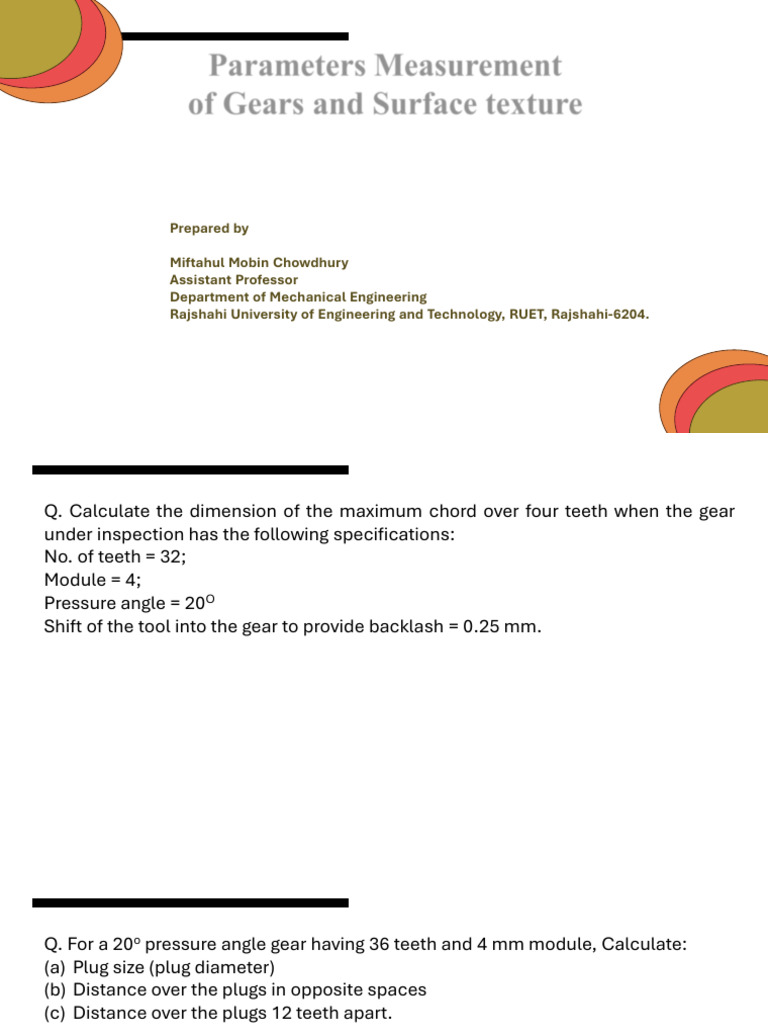 Gear, Surface Texture and Sampling Problems | PDF