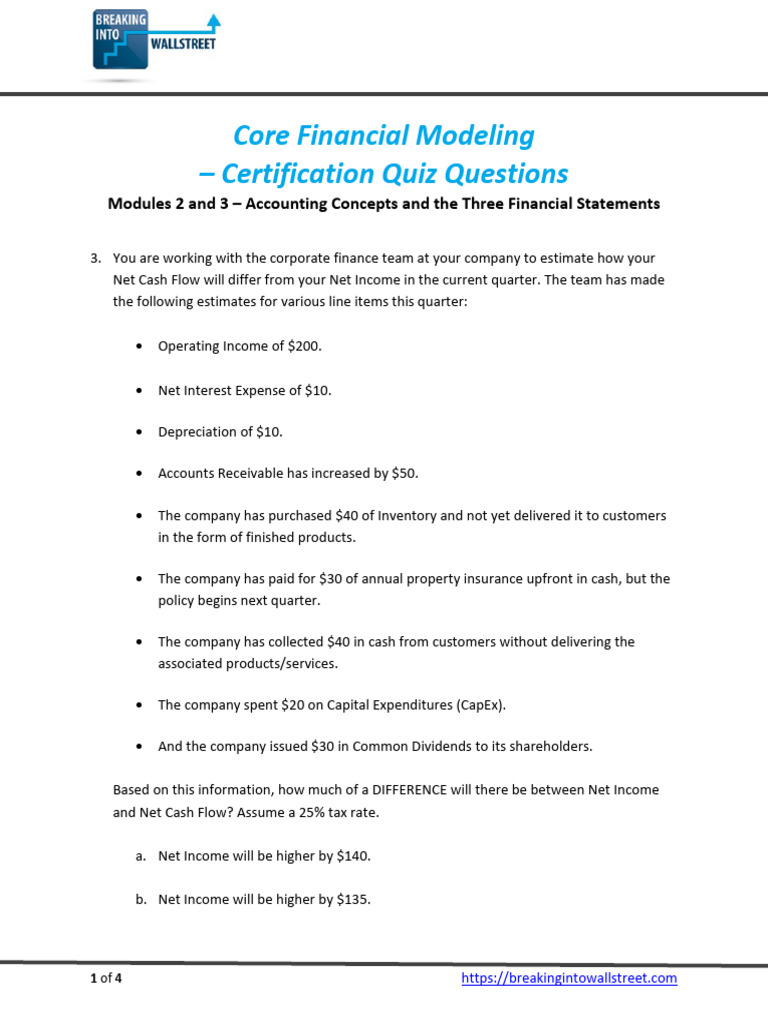 Financial Modeling Certification Quiz | PDF | Deferred Tax | Depreciation