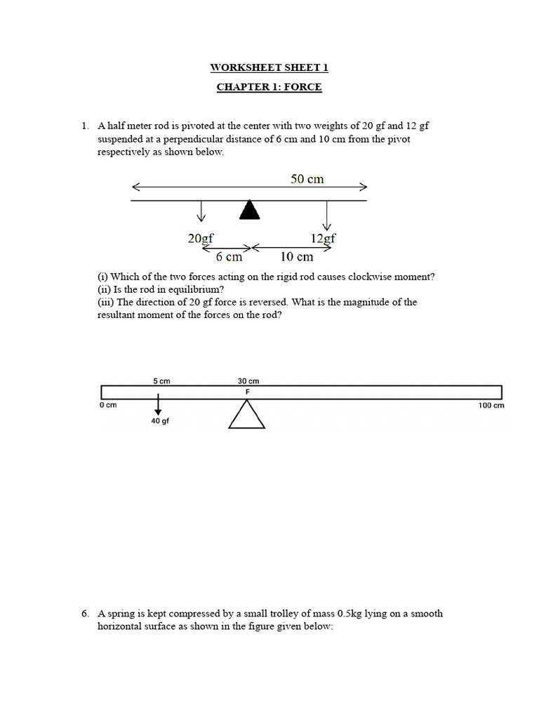 WORKSHEET SHEET 1 - Ch01 - FORCE | PDF | Force | Lever