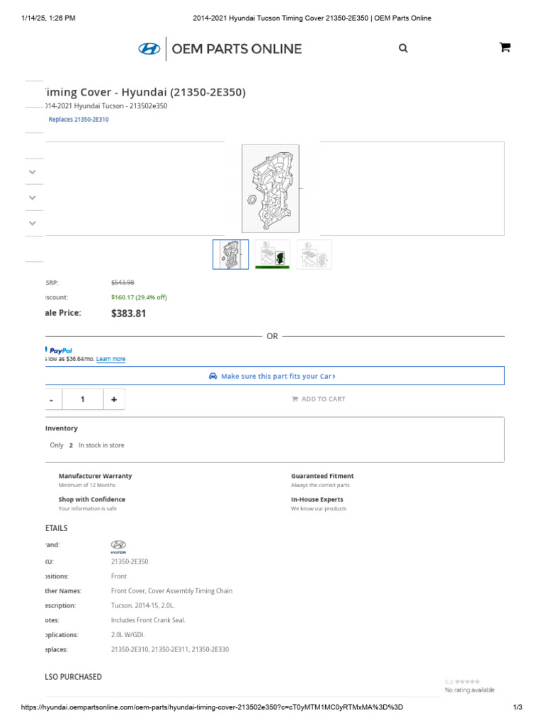 2014-2021 Hyundai Tucson Timing Cover 21350-2E350 - OEM Parts Online ...