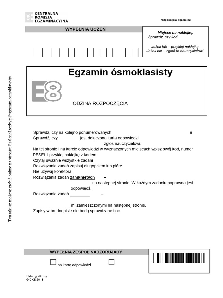 Egzamin Osmoklasisty Termin Dodatkowy Matematyka 2022 | PDF