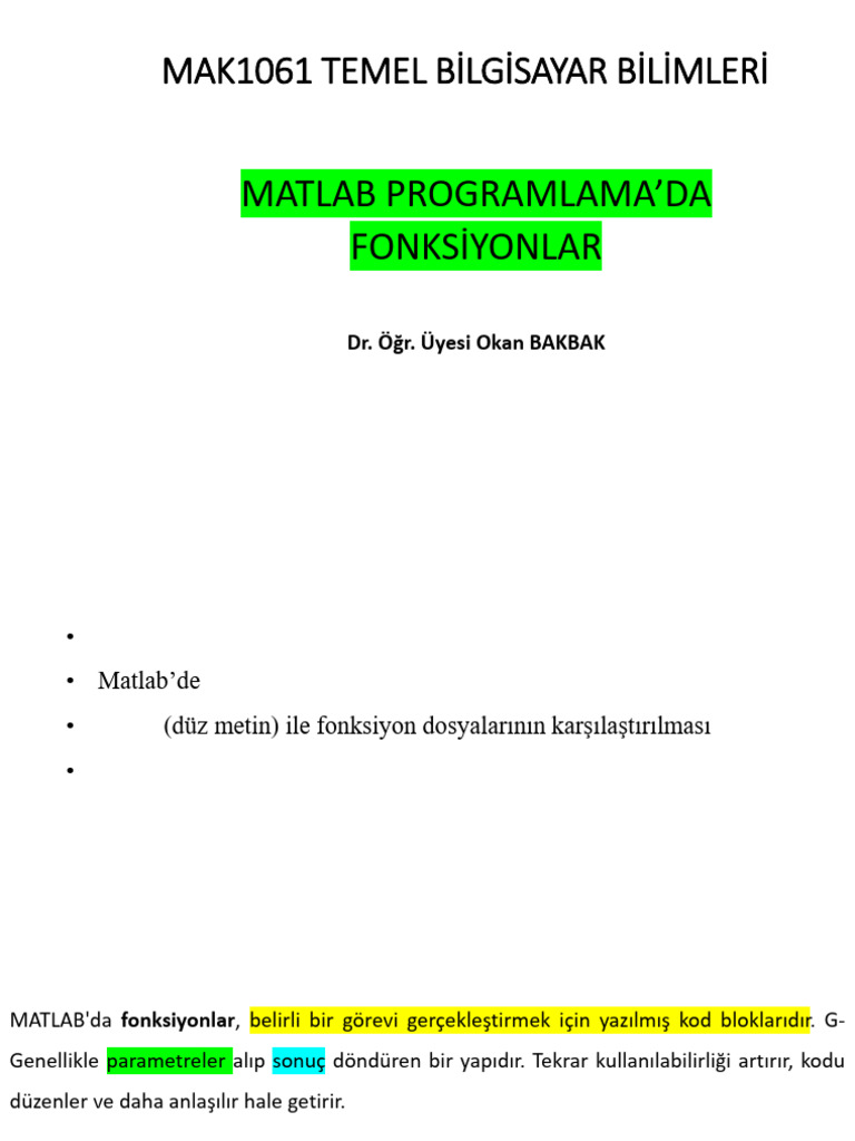 TBB 9.hafta Fonksiyonlar-1 | PDF
