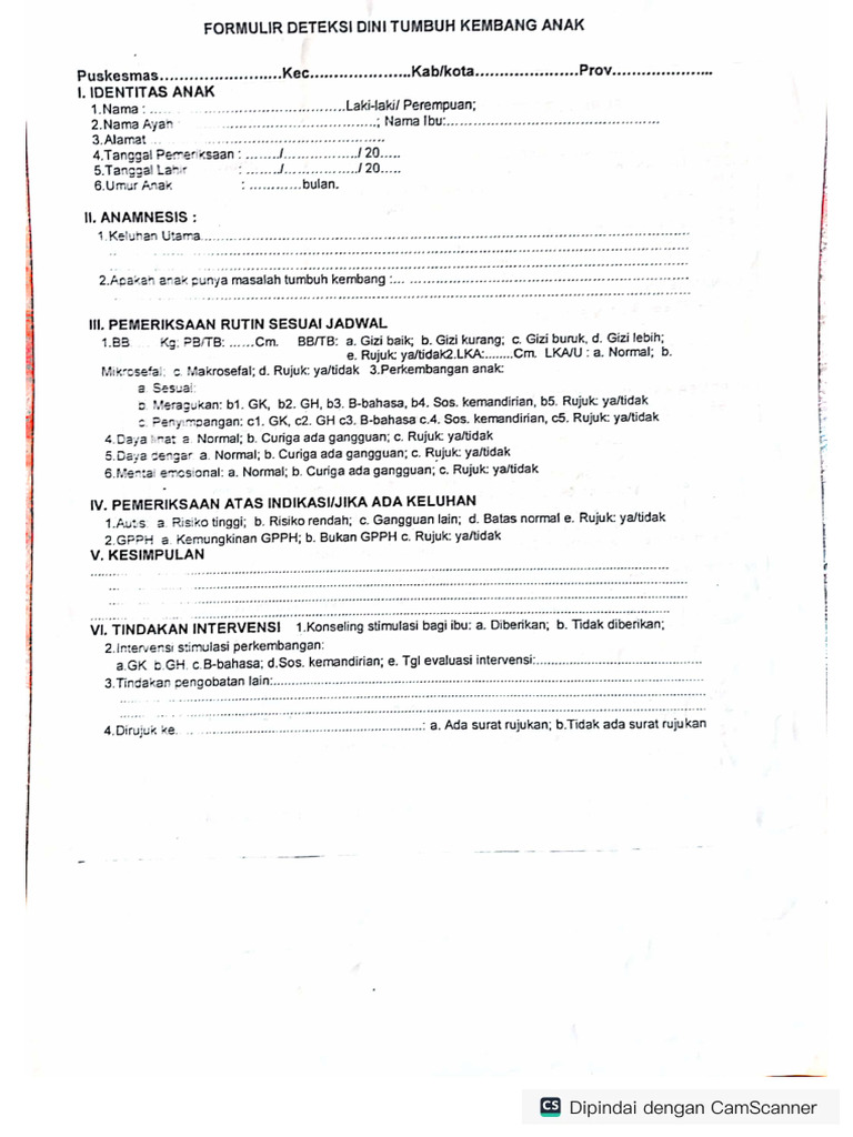 Formulir SIDDTK | PDF