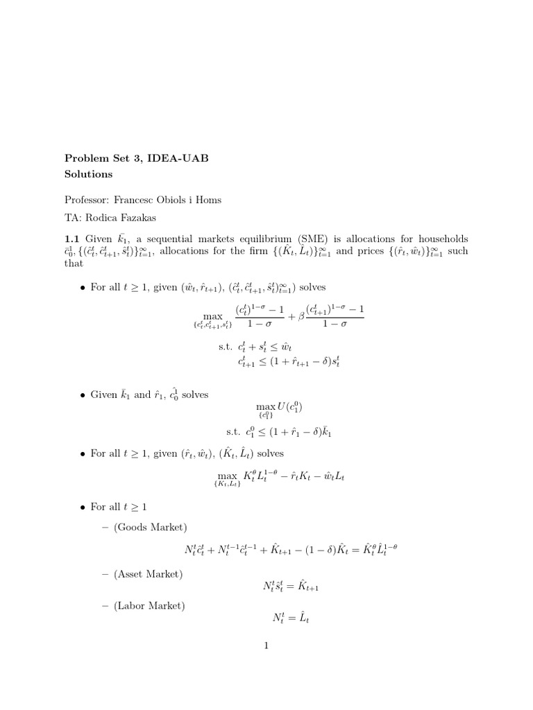 Advanced Macroeconomics Problem Set | PDF | Applied Mathematics