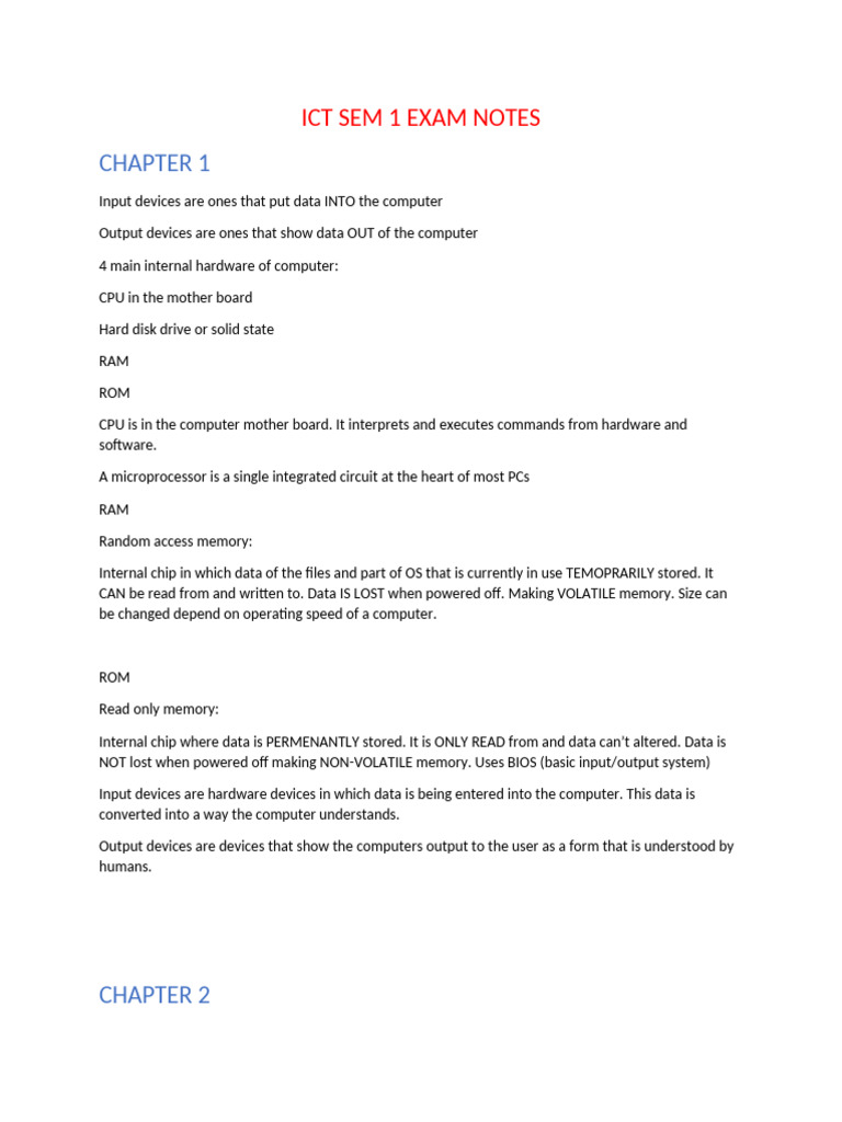 ICT Exam Notes: Input & Output Devices | PDF