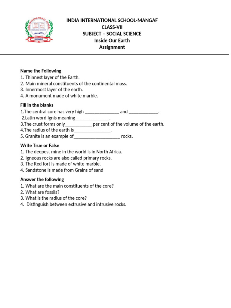 Iis W Inside Our Earth-Assignment | PDF