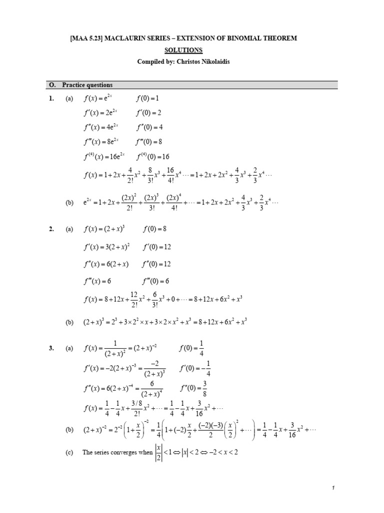 Maclaurin Series Binomial Theorem Solutions | PDF | Mathematics | Analysis