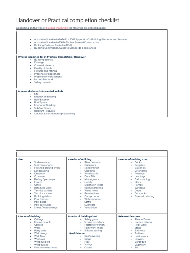Building Handover Checklist Guide | PDF | Door | Building Technology