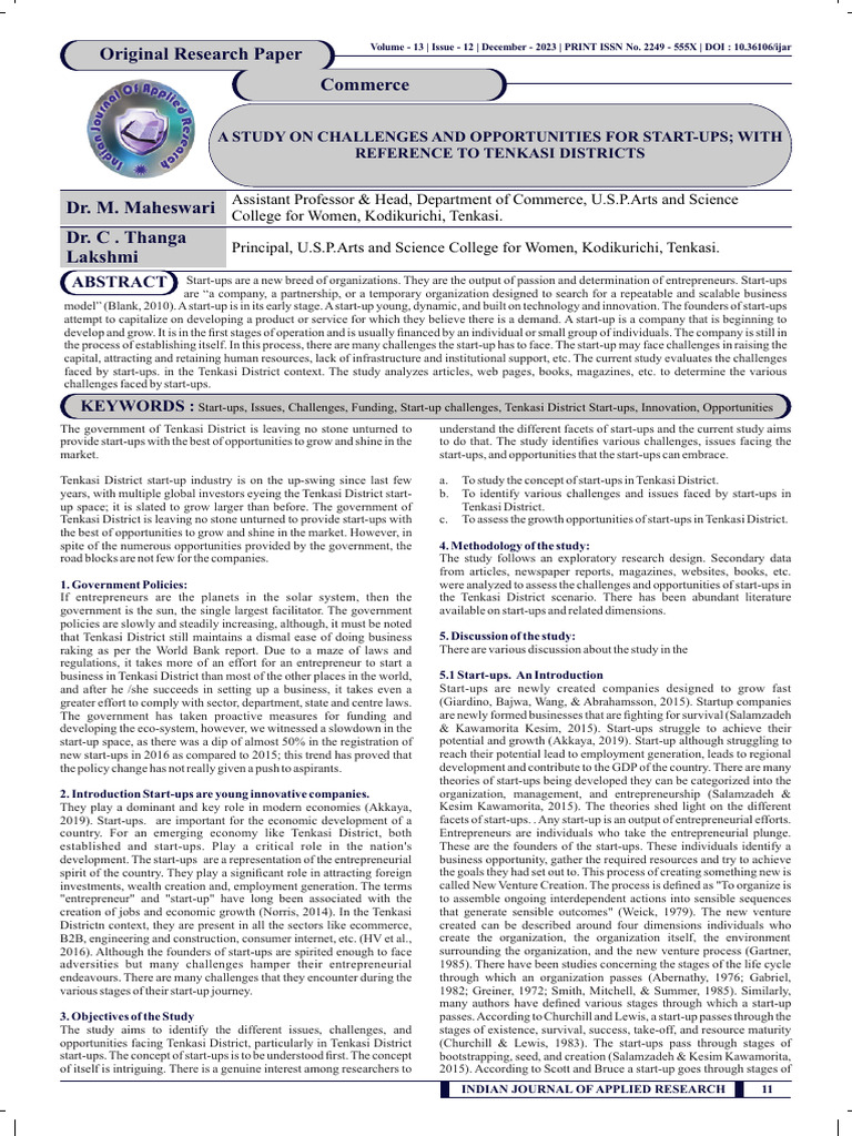 Tenkasi Start-ups: Challenges & Opportunities | PDF | Startup Company ...
