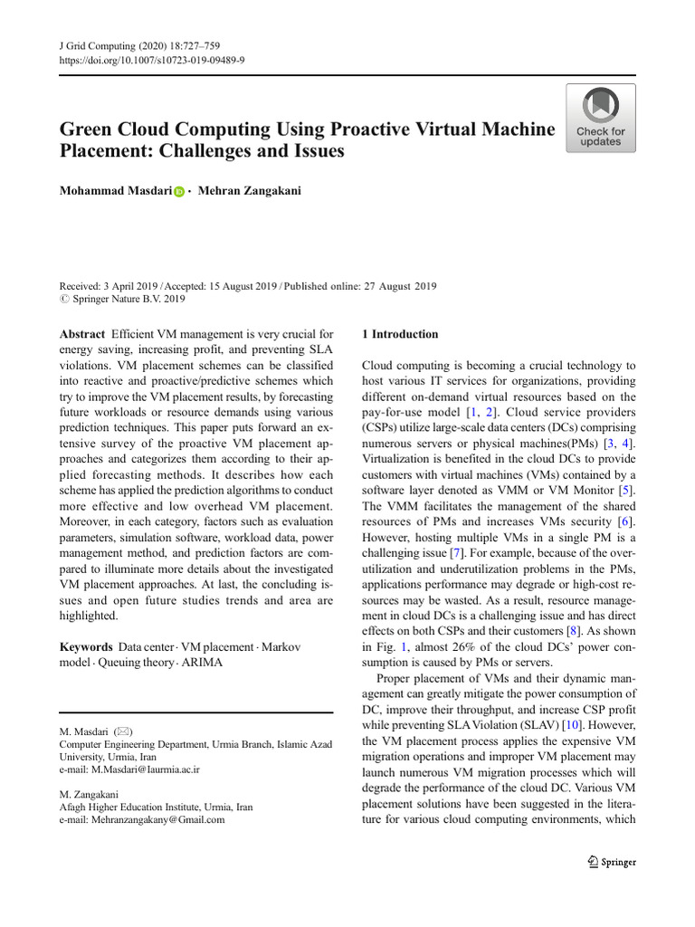Green Cloud Computing Using Proactive Virtual Machine Placement Challenges and Issues | PDF ...