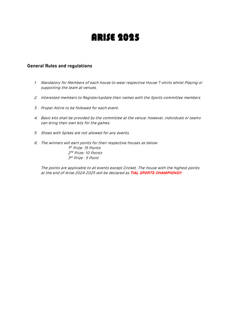 Final Rules and Regulations - Arise 2025 | PDF | Bowling (Cricket ...