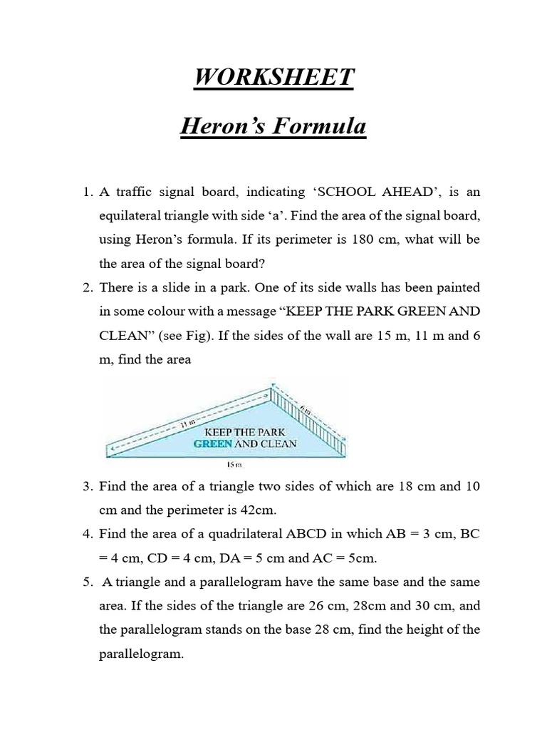 Worksheet- Heron’s Formula | PDF