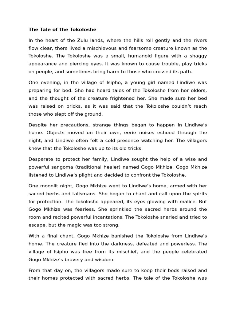 The Tale of The Tokoloshe | PDF | Folklore | Supernatural
