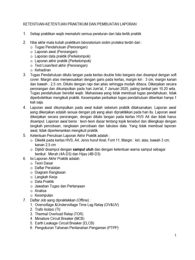 Ketentuan Praktikum dan Laporan Sistem Proteksi | PDF