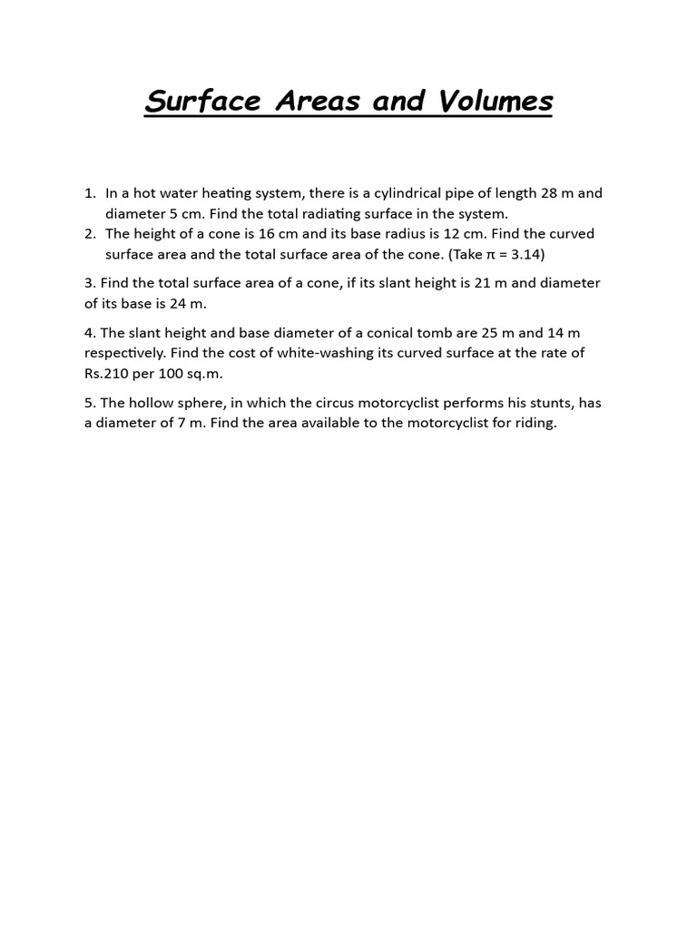 Surface Area and Volume Calculations | PDF