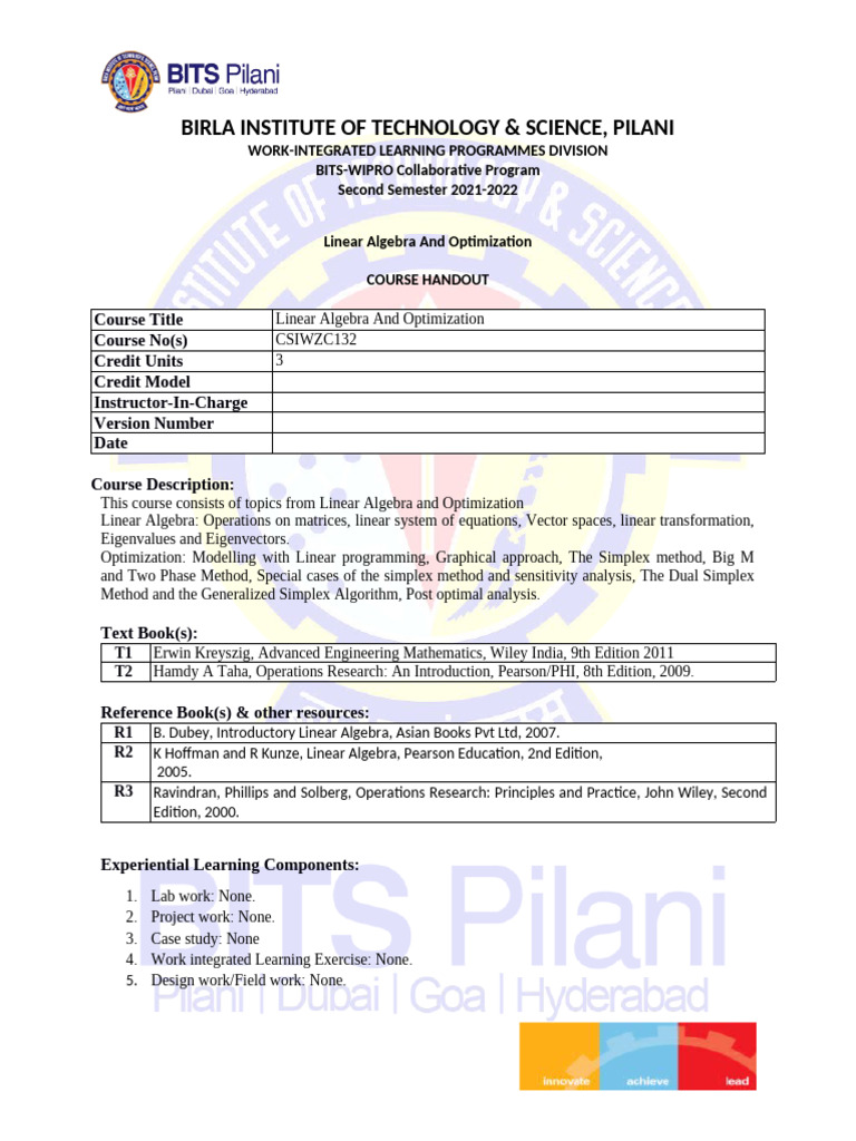 4 Wims 2021 Linear Algebra Optimization Handout S2 22 Pdf Linear