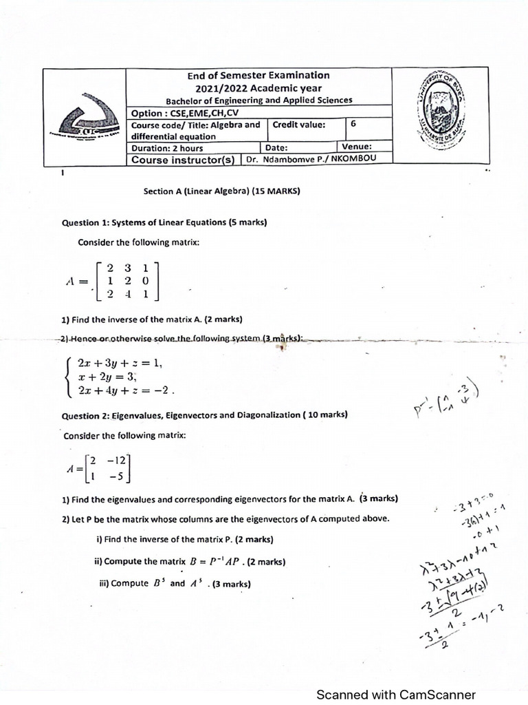 Algebra and Differential Equations 20212 | PDF