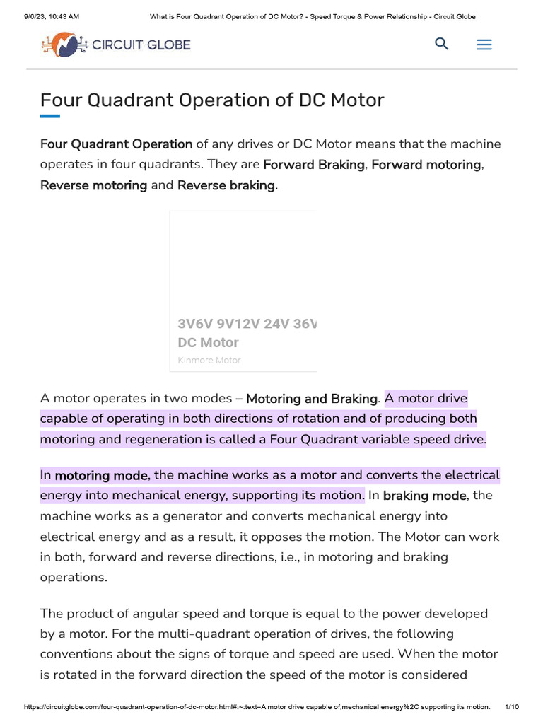 Four Quadrant Operation of DC Motors | PDF | Electric Motor | Torque