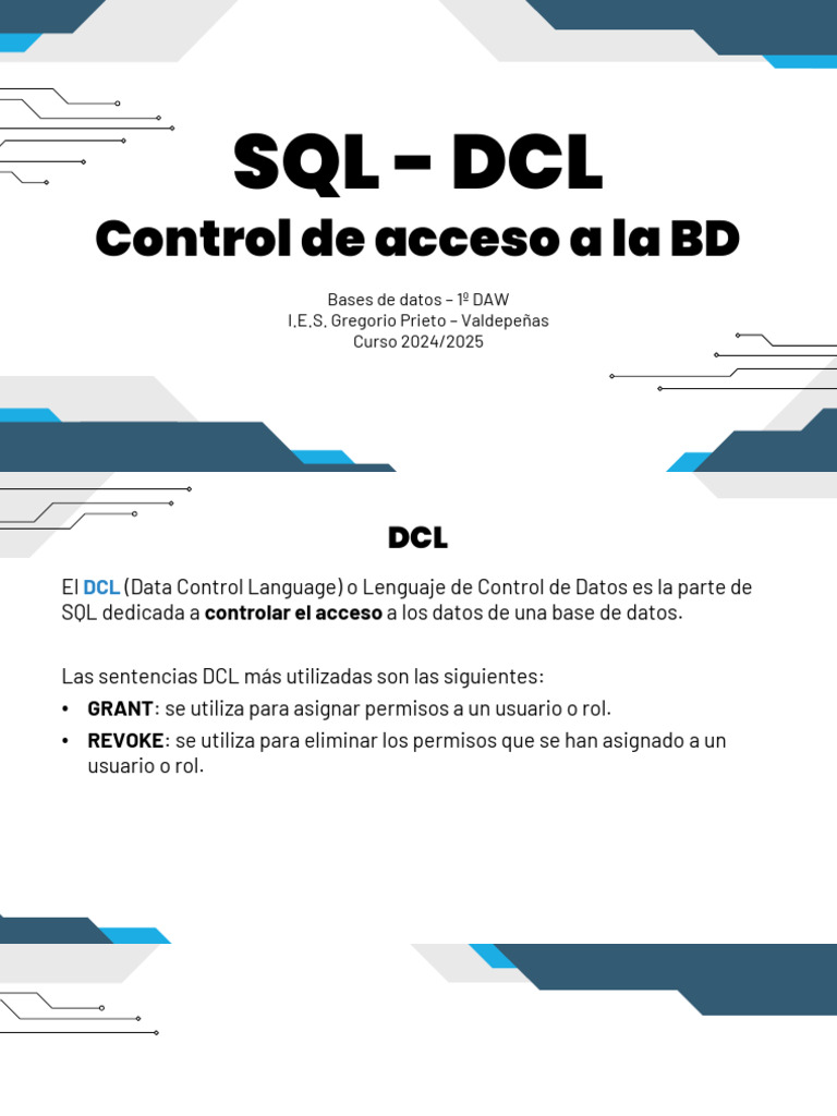 DCL en SQL: Gestión de Usuarios y Permisos | PDF | Mi sql | SQL