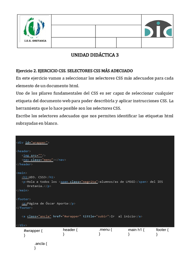 Ejercicio UD3-2 (Selectores CSS) I | PDF