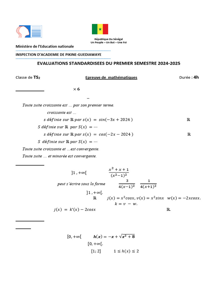 Évaluation Bac Maths Terminale S 2024-2025 | PDF | Limite ...