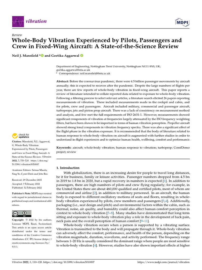 Whole-Body Vibration in Aircraft Review | PDF | Aircraft | Frequency
