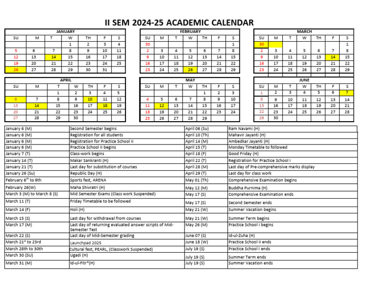 II Semester 2024-25 Academic Calendar | PDF | Educational Stages ...