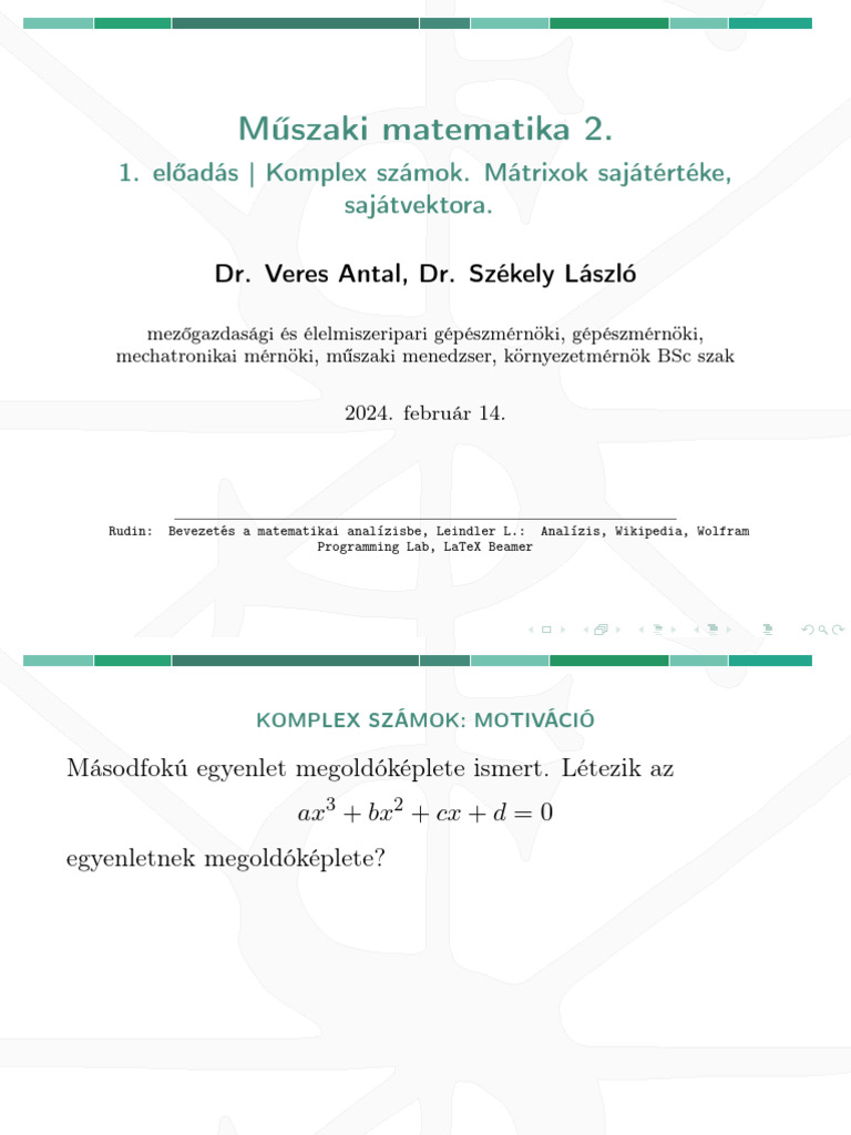 Komplex Számok. Mátrixok Sajátértéke, Sajátvektora. | PDF