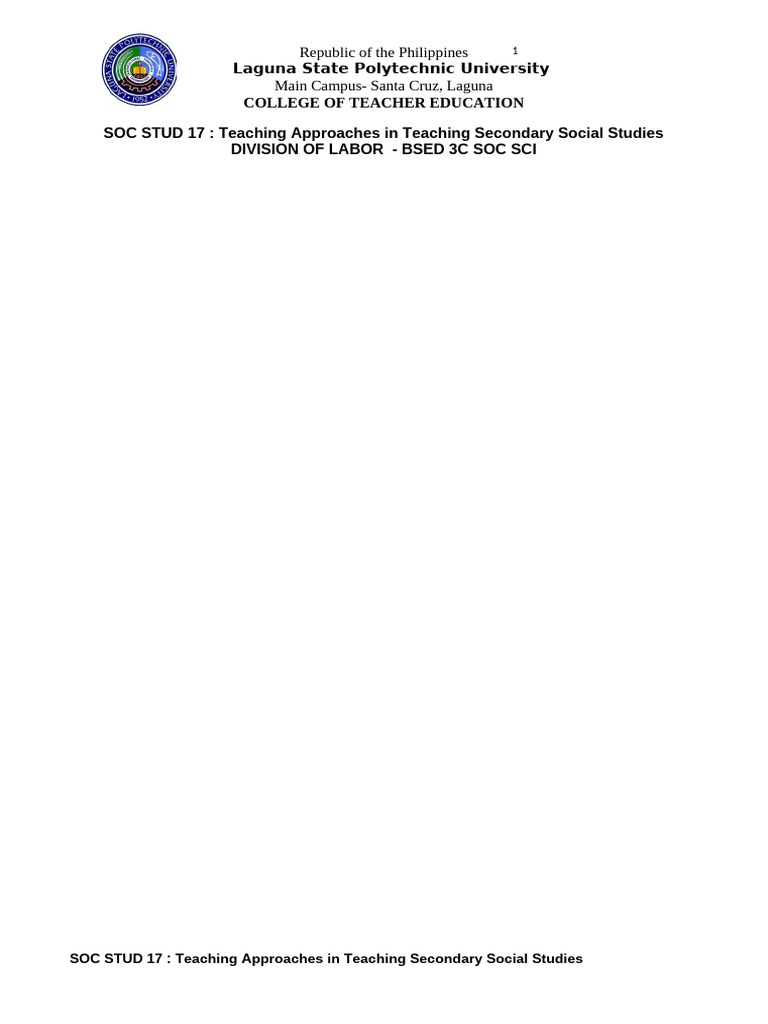 Soc Stud 17 Division of Labor | PDF | Teaching | Liberal Arts Education