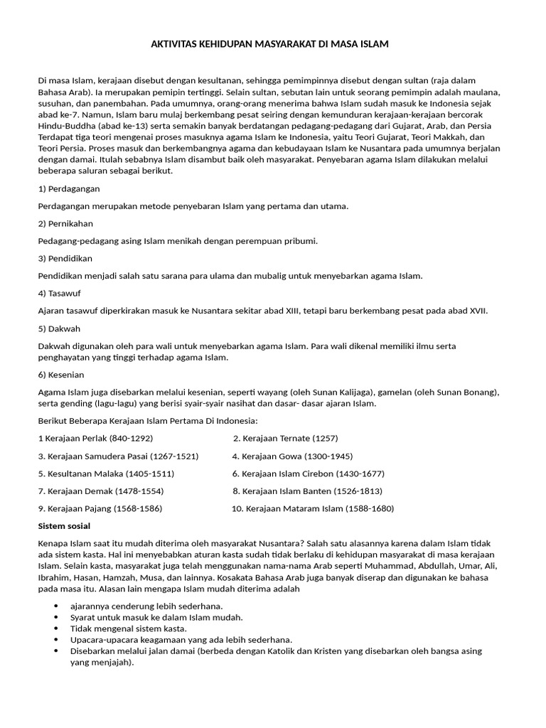 Aktivitas Kehidupan Masyarakat Di Masa Islam | PDF
