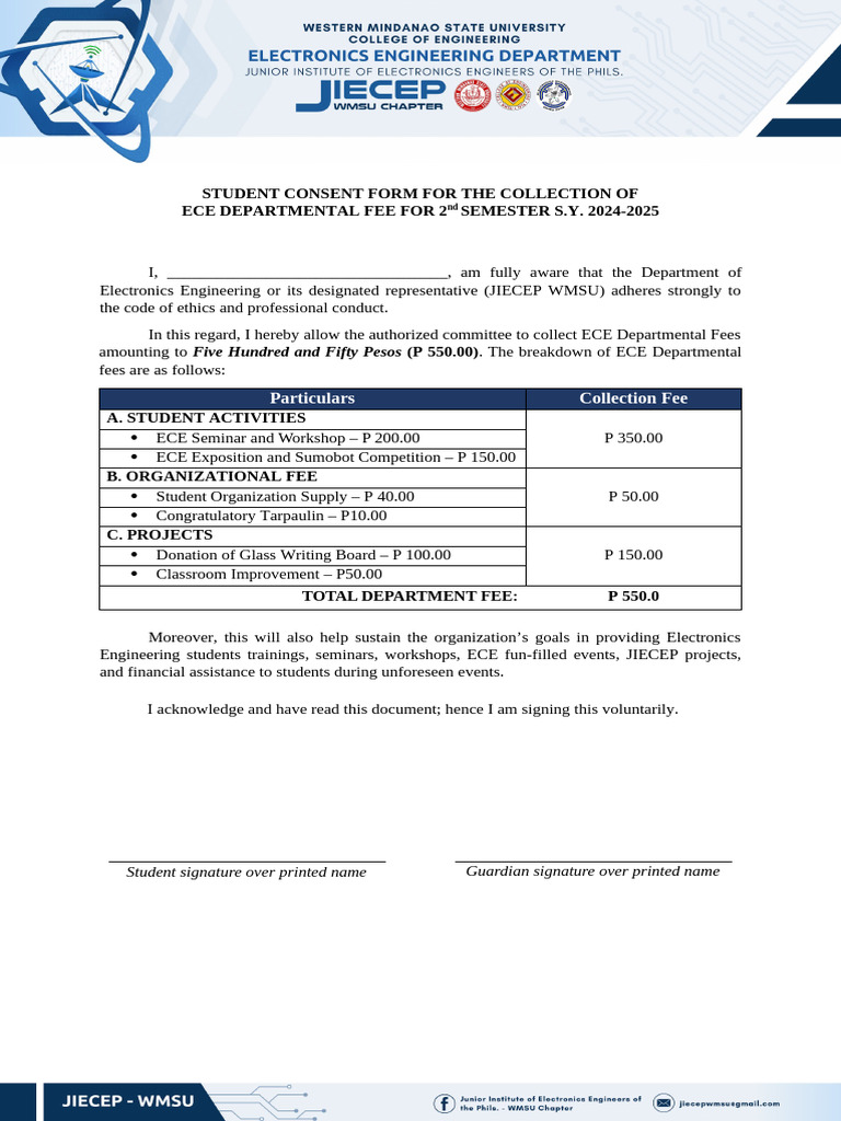 2ND Sem Student Consent Form Fees | PDF