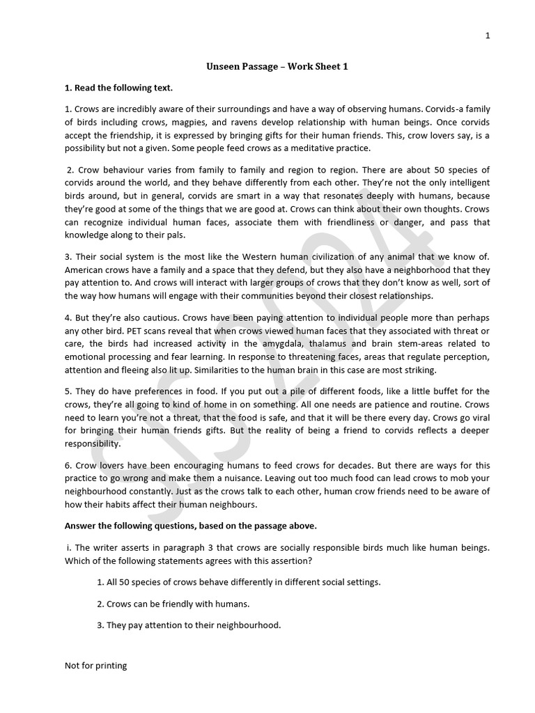 Unseen Passage 1 | PDF | Psychology | Behavioural Sciences