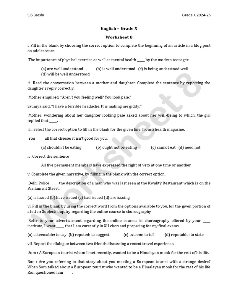 Worksheet 8 | PDF