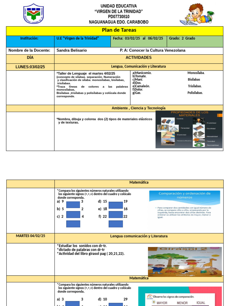 Plan de Tareas 2do Del 3 Al 6 de Febrero Sandra. | PDF