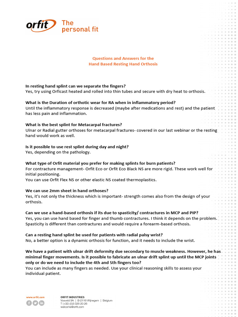 Hand-Based Orthosis Q&A Guide | PDF | Hand | Diseases And Disorders