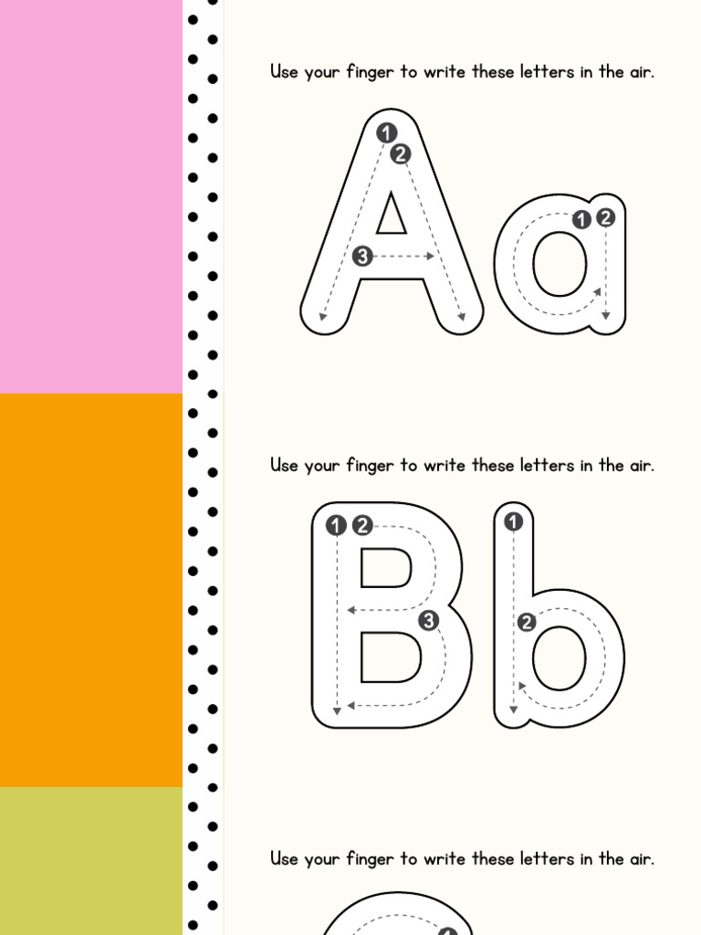 Colorful Bold Alphabet Air Tracing Worksheet | PDF