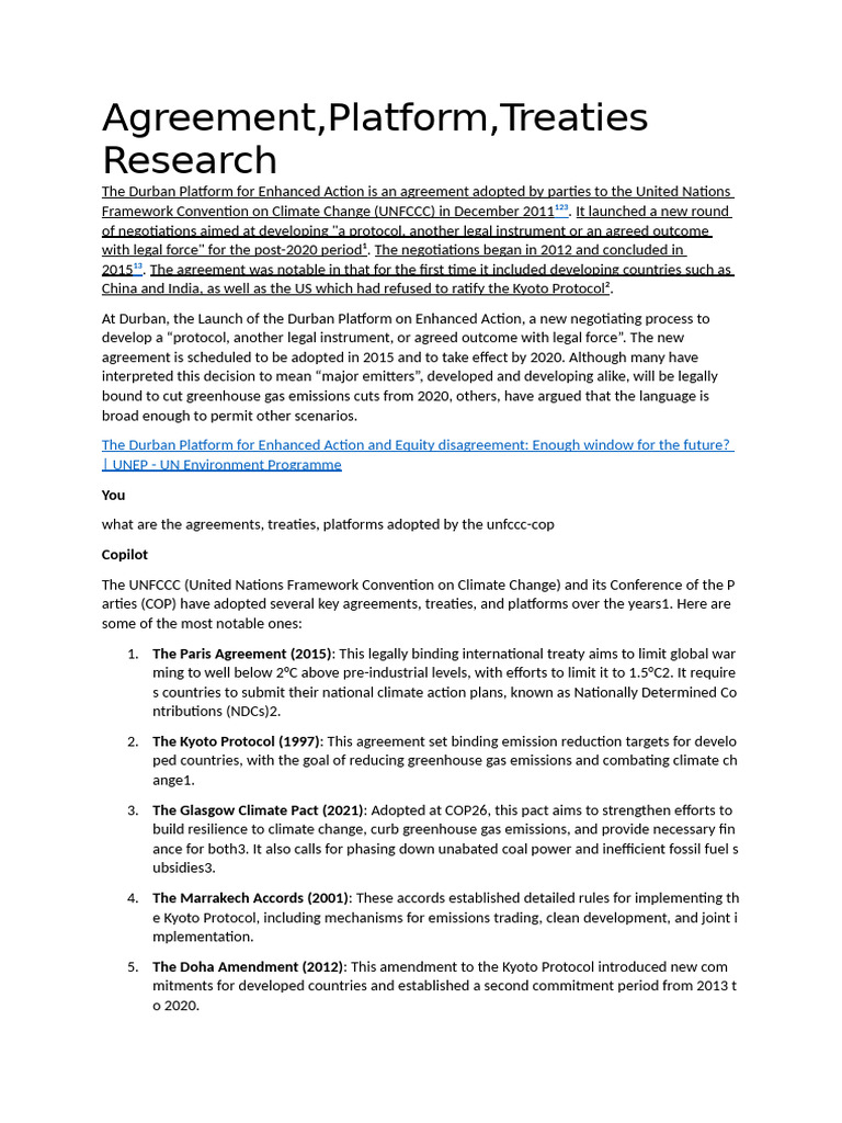 Agreement, Platform, Treaties Research | PDF | Climate Change | Kyoto ...