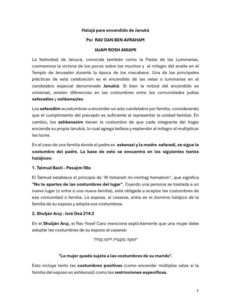 Halajá para Encendido de Januká | PDF | Janucá | Halakha