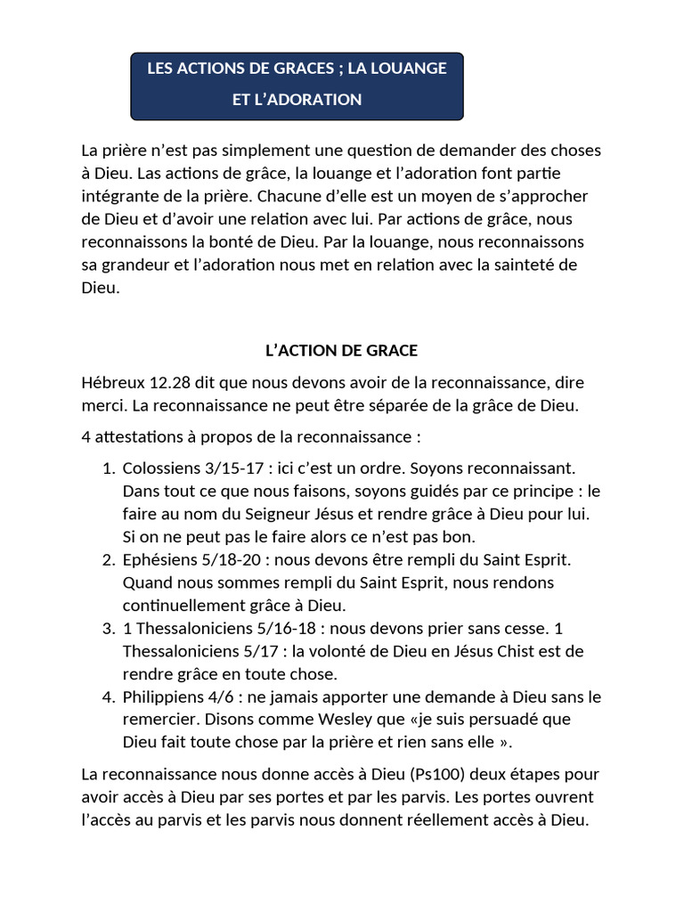 Importance de l'Action de Grâce | PDF | Dieu | Jésus