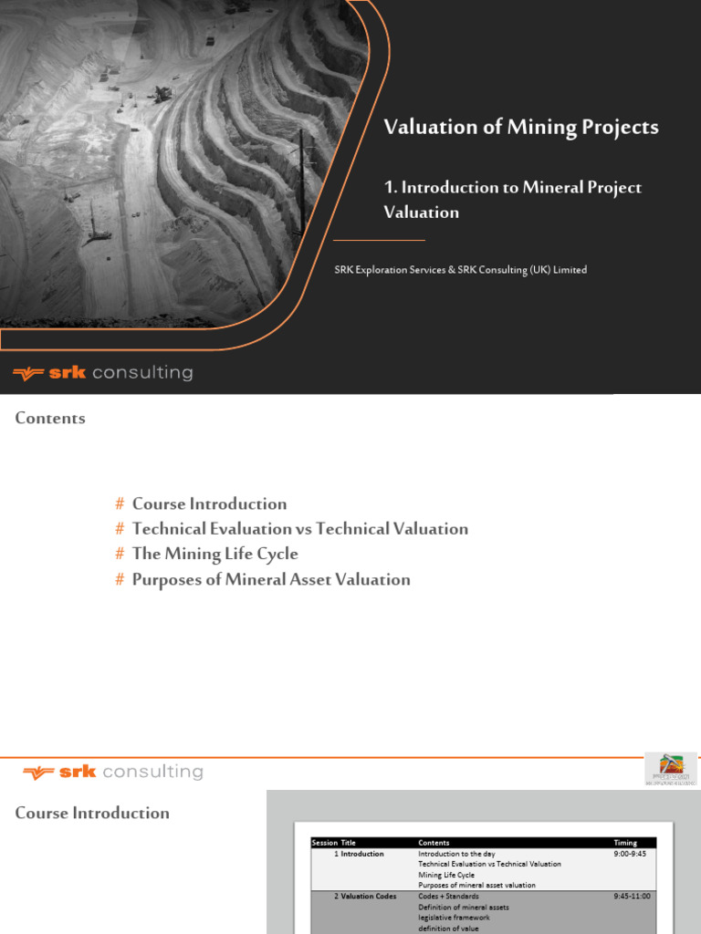 SRK Valuation Course - 1 Introduction | PDF | Valuation (Finance) | Mining