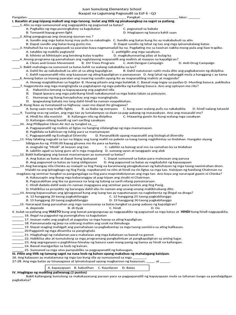 Esp Summative 4 Q3 | PDF