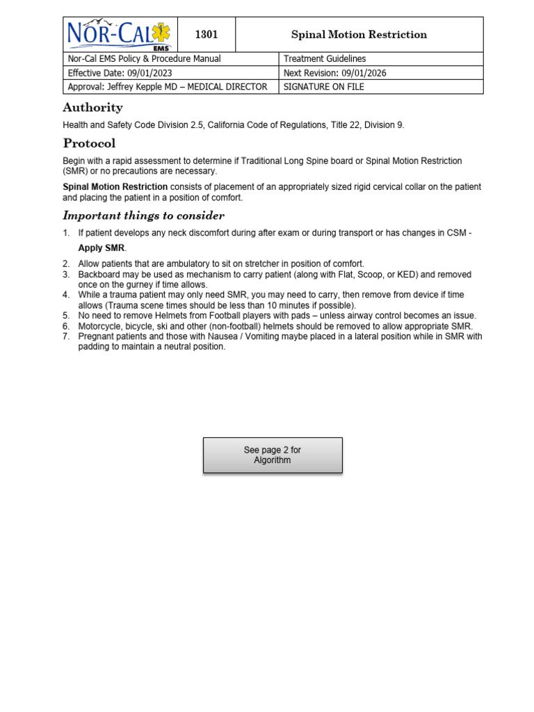 1301 Spinal Motion Restriction | PDF | Spinal Cord Injury | Clinical ...